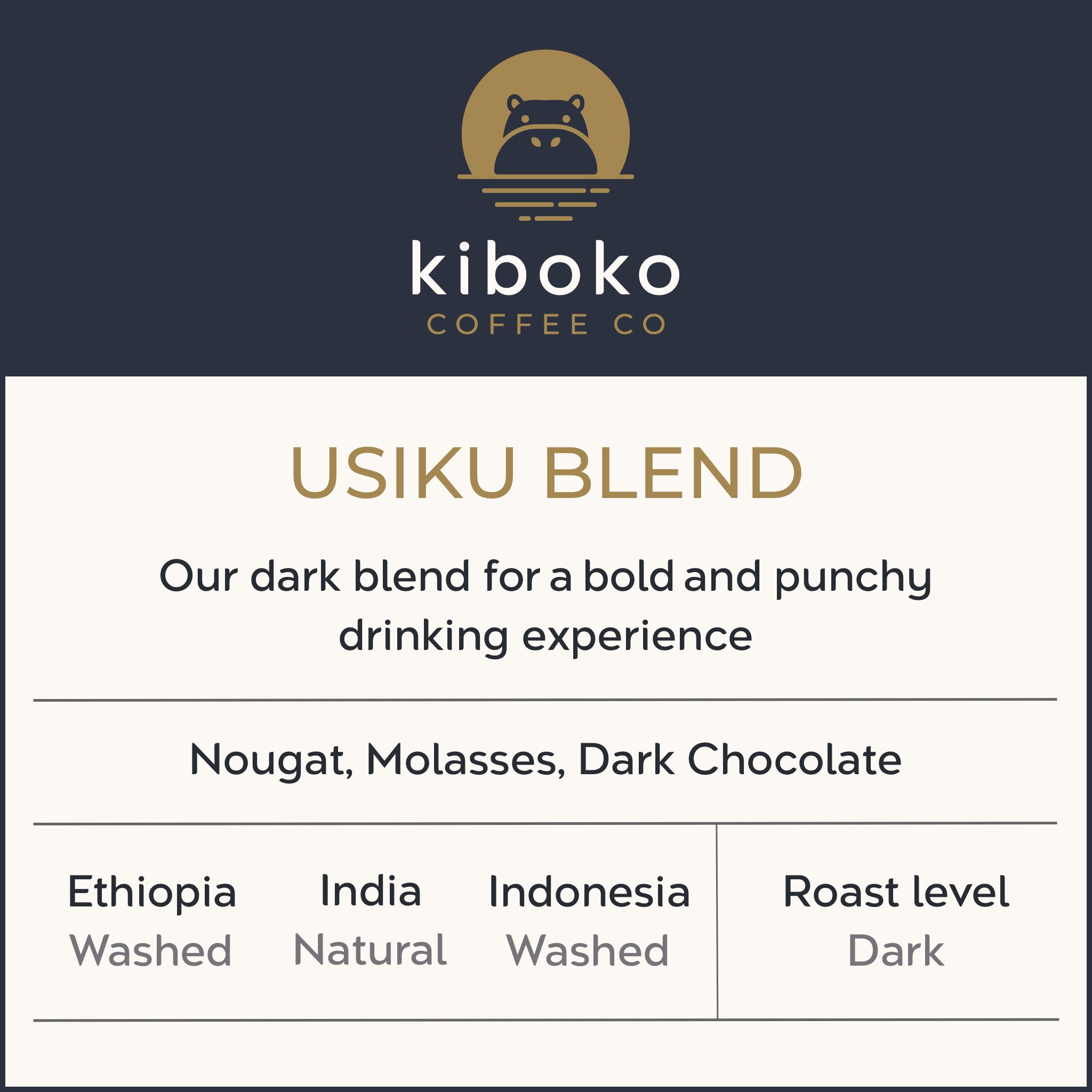 Usiku Blend Coffee Beans | Bold Dark Roast UK | Kiboko – Kiboko Coffee Co